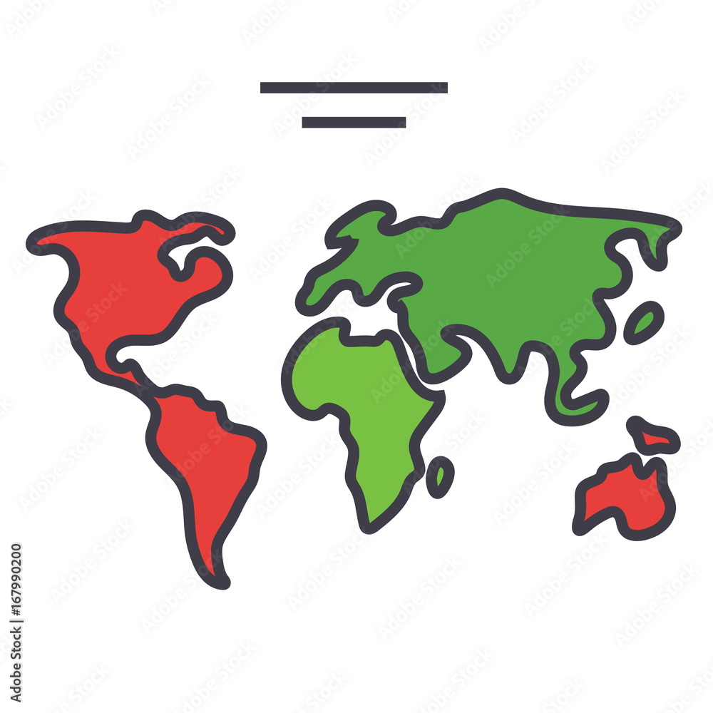 World map, continents, globe concept. Line vector icon. Editable stroke ...