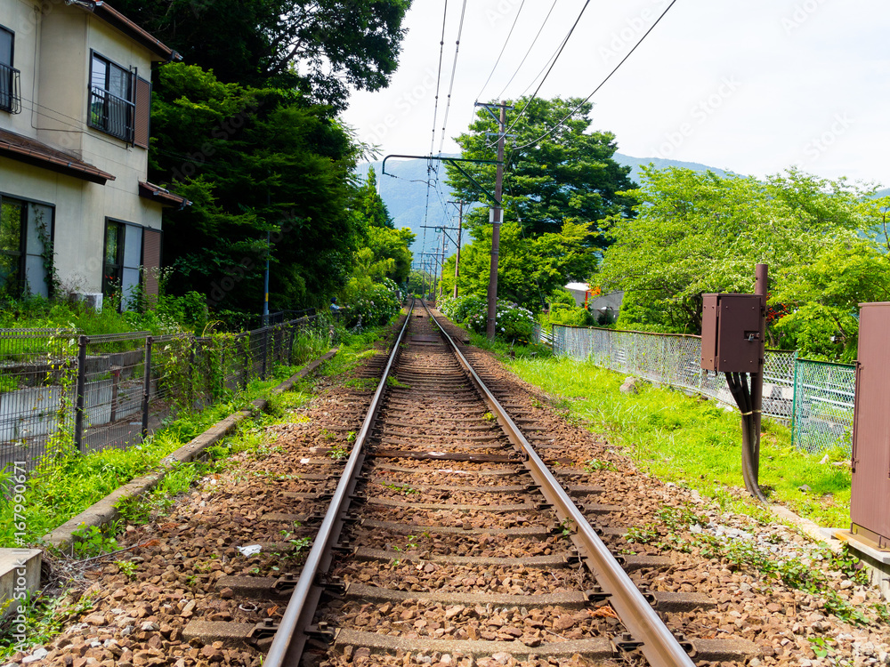 Railway of Hakone Tozan cable train line at Gora station in Hakone ...