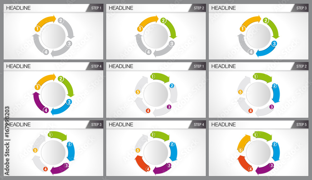 Graphics of 4 and 5 arrows of different colors forming a cycle. Each ...