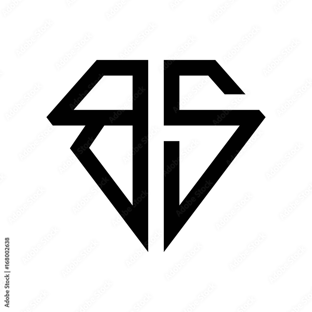 initial letters logo bs black monogram diamond pentagon shape Stock ...