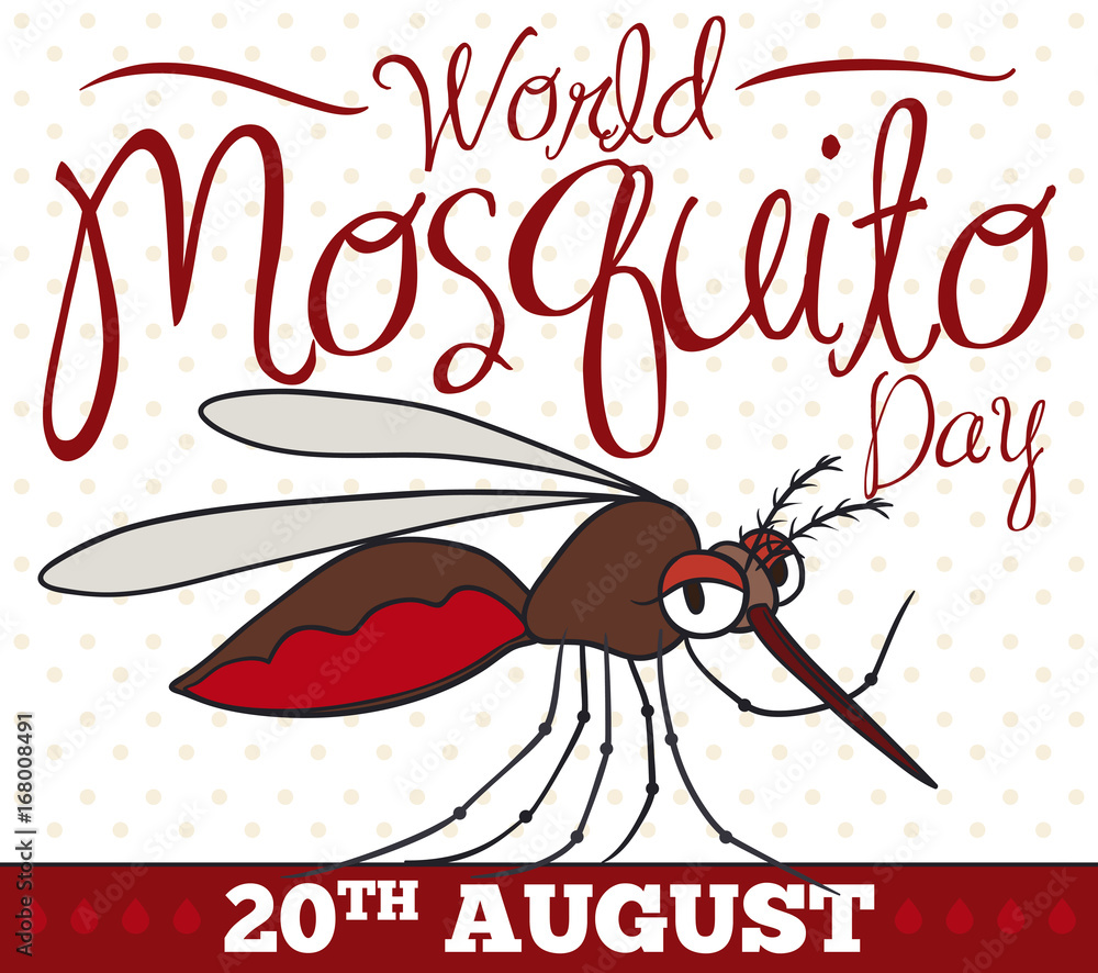 Cartoon Female Mosquito Saluting at You for World Mosquito Day, Vector ...