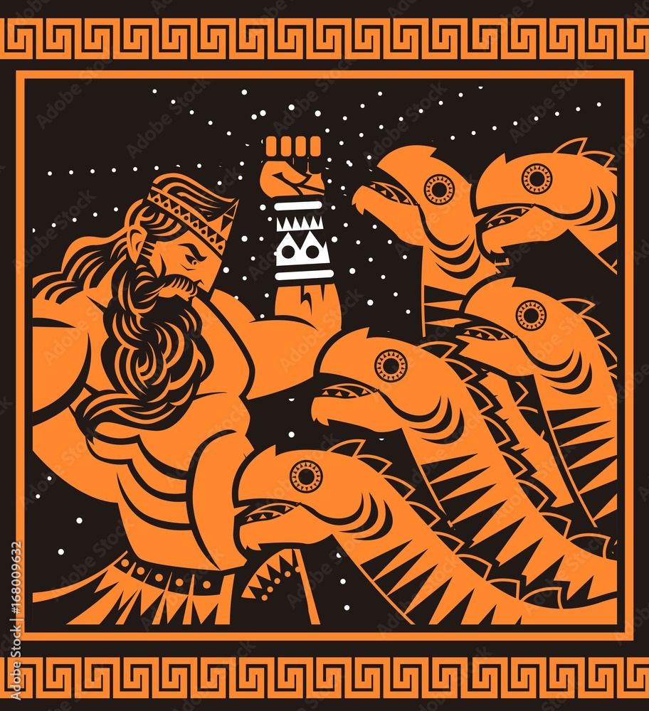 hercules heracles fighting hydra heads mythology monster old vintage ...