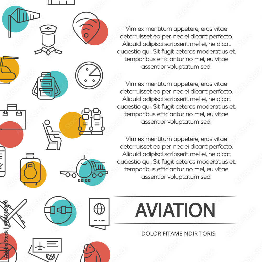 Aviation poster concept with outline icons Stock Vector | Adobe Stock