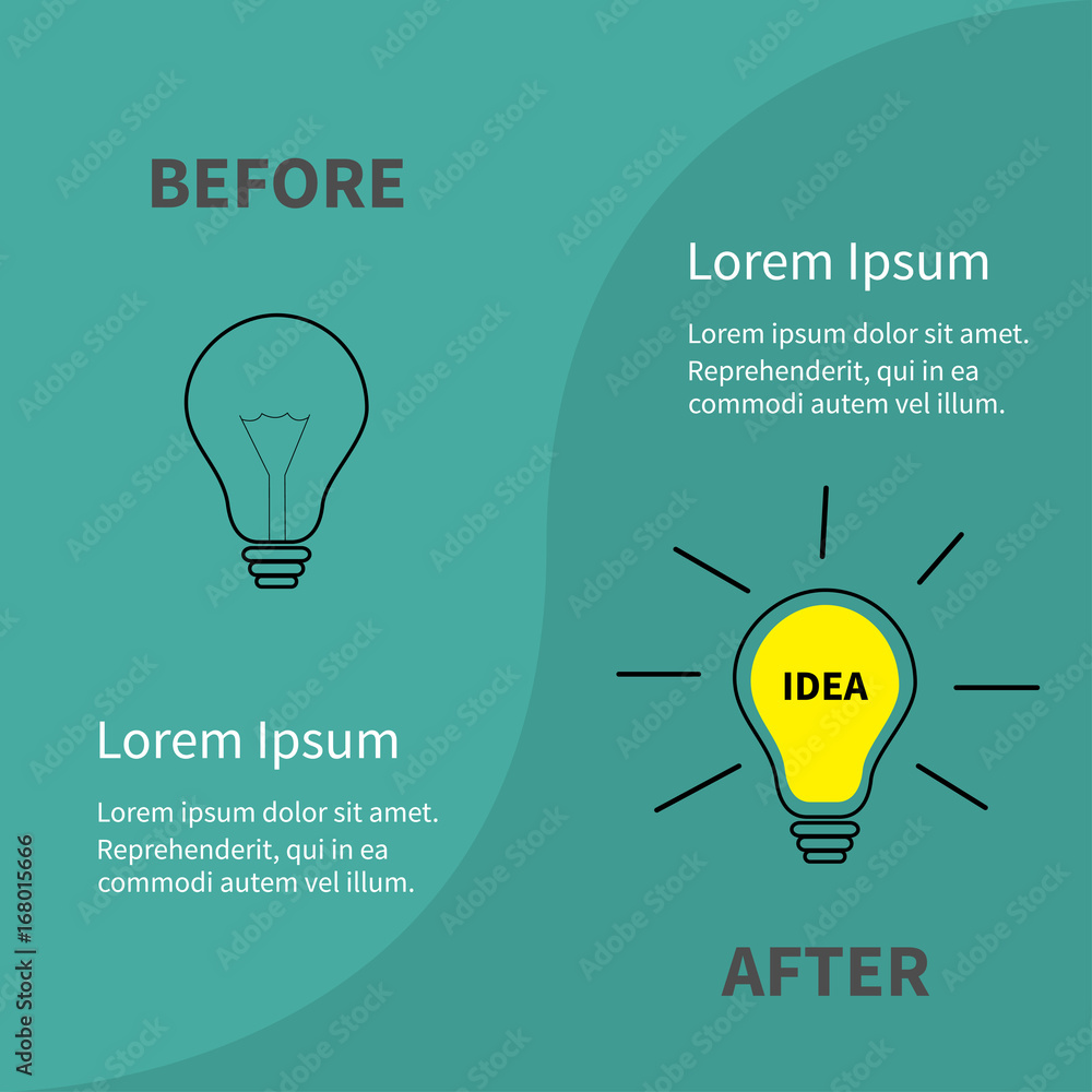 Light bulb line icon set. Switch on off lamp. Idea text inside. Shining ...