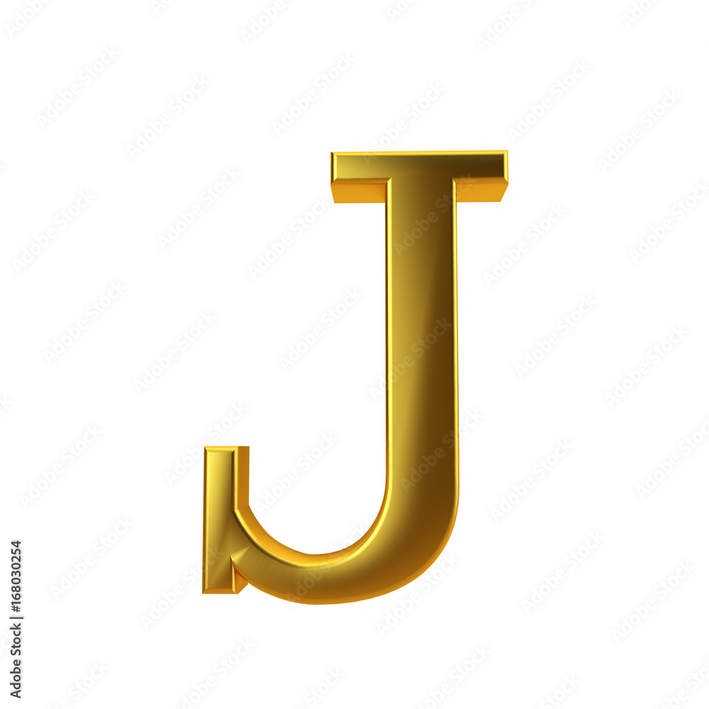 Shiny gold letter J on a plain white background. 3D Rendering Stock ...