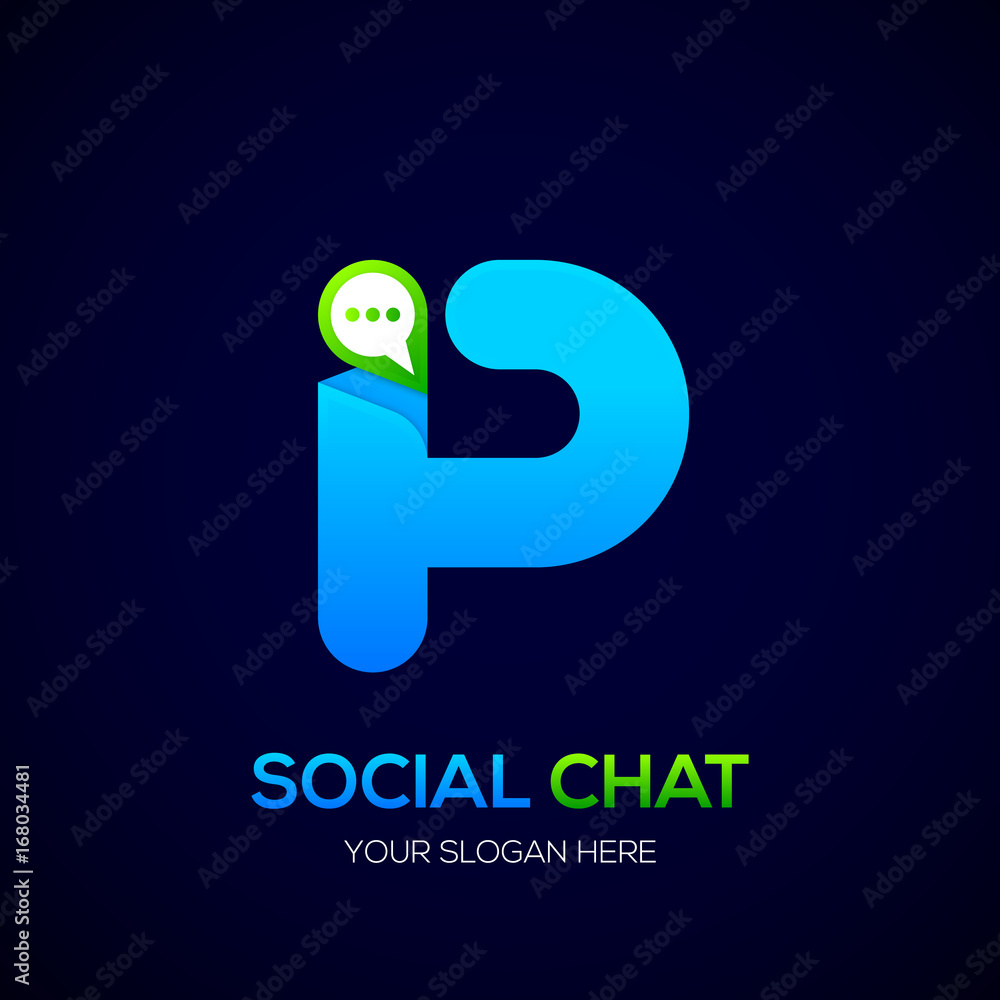 Letter P with Chat logo, Social Talk, Social media, Abstract speak ...