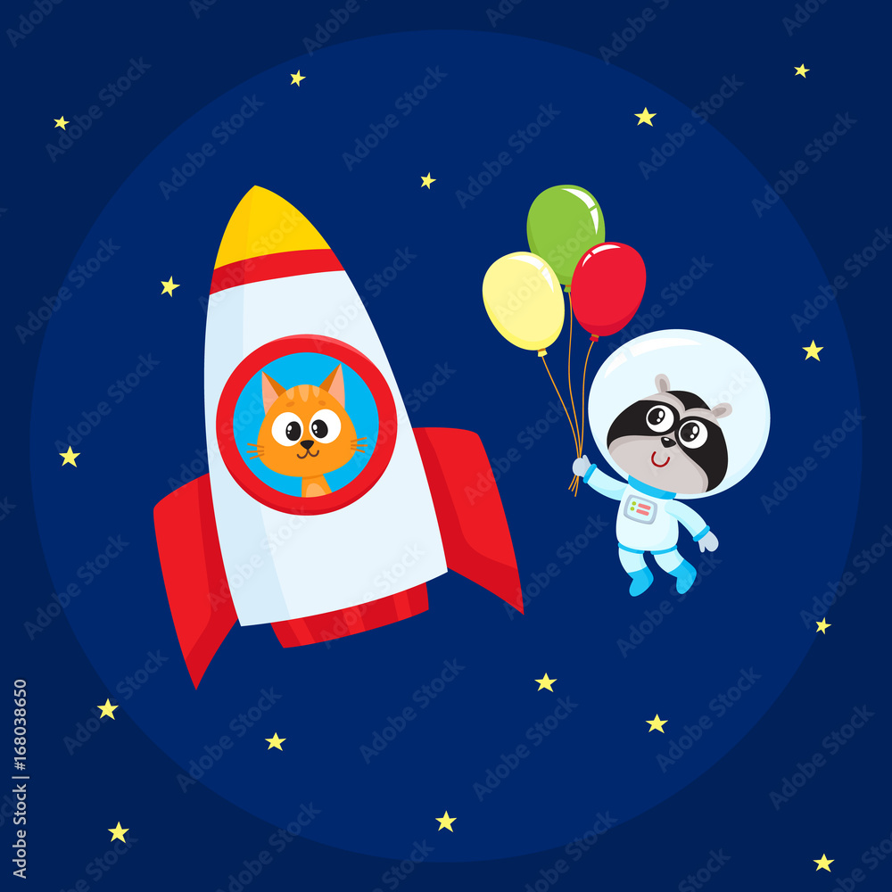 Cute little animal astronaut, spaceman characters, raccoon wearing ...