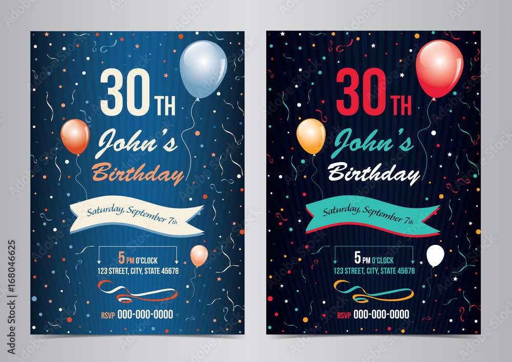 Birthday party invitation layout template. Vector illustration. Stock ...