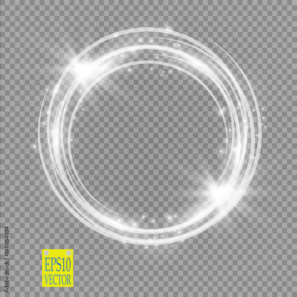 Vector light ring. Round shiny frame with lights dust trail particles ...