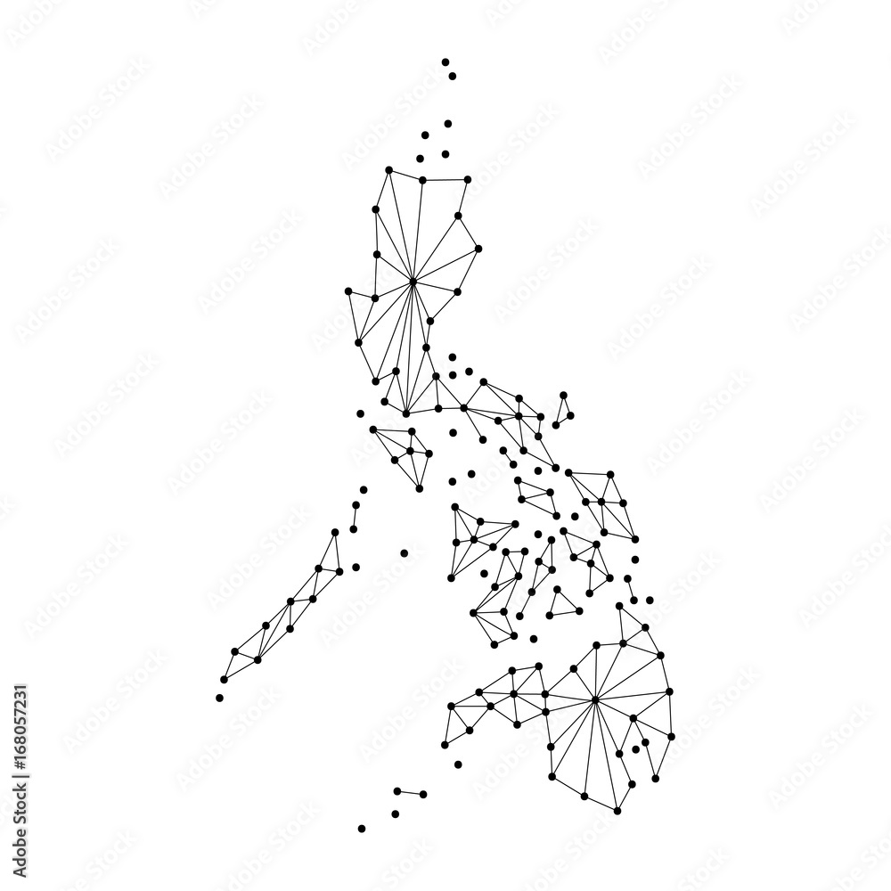 Philippines map of polygonal mosaic lines network, rays and dots vector ...
