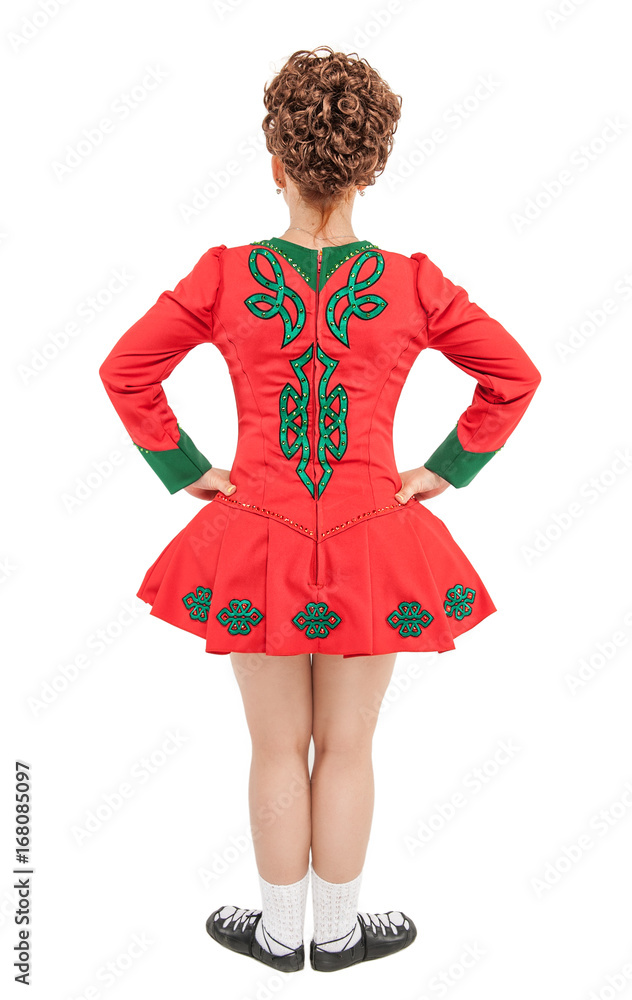 Beautiful woman in dress for Irish dance back pose isolated Stock Photo ...
