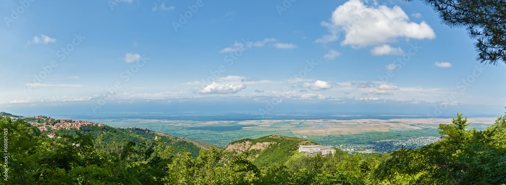 Panoramic view of the Alazani valley from the height of the hill ...