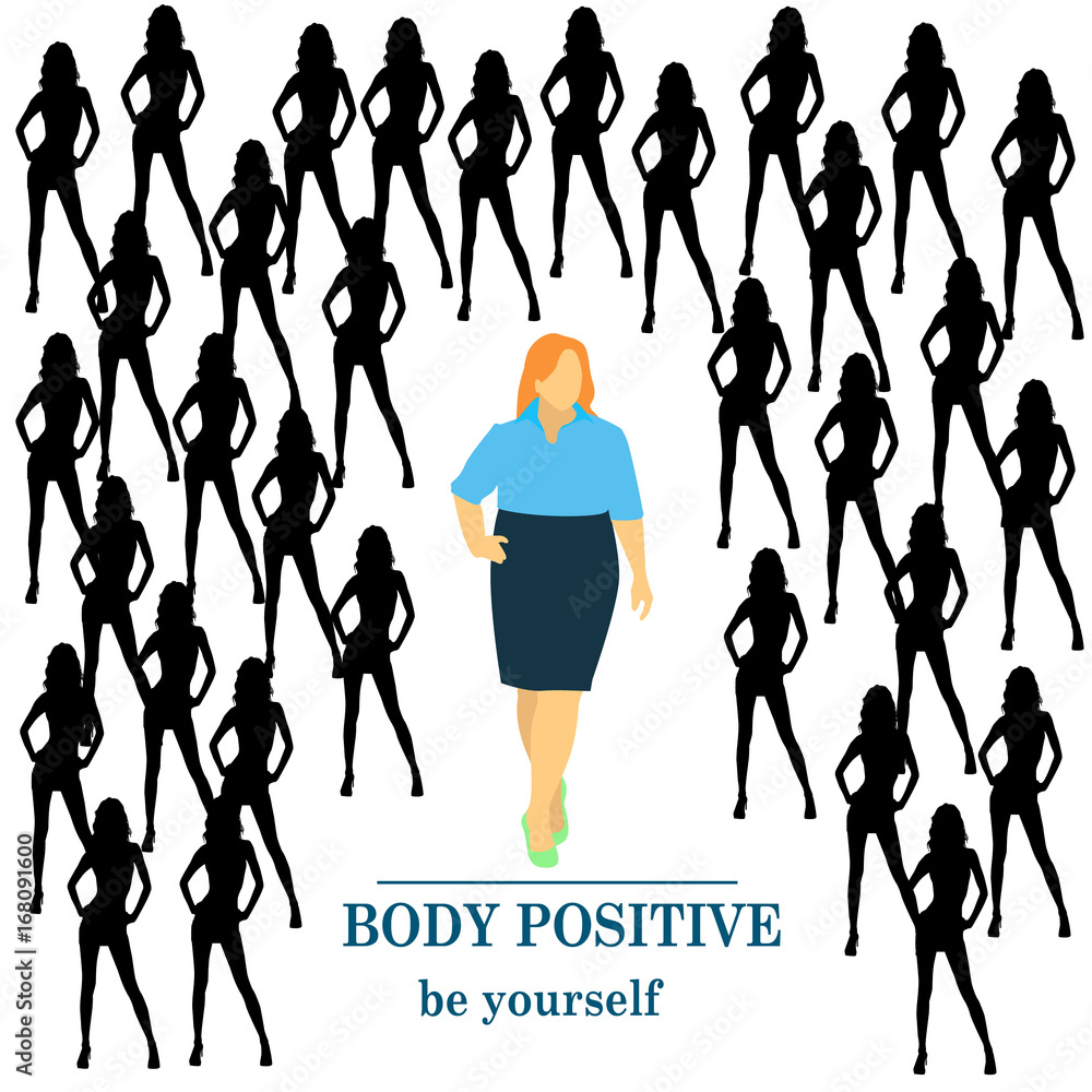 Body positive phrase. Girl with natural beautiful on white background ...