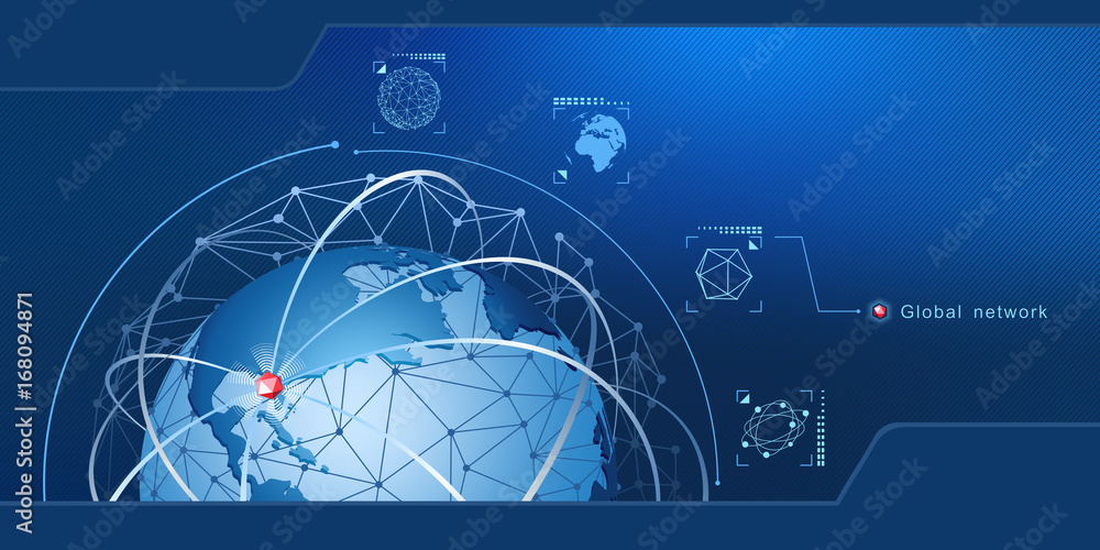 Modern design of network connections, the planet and satellites in ...