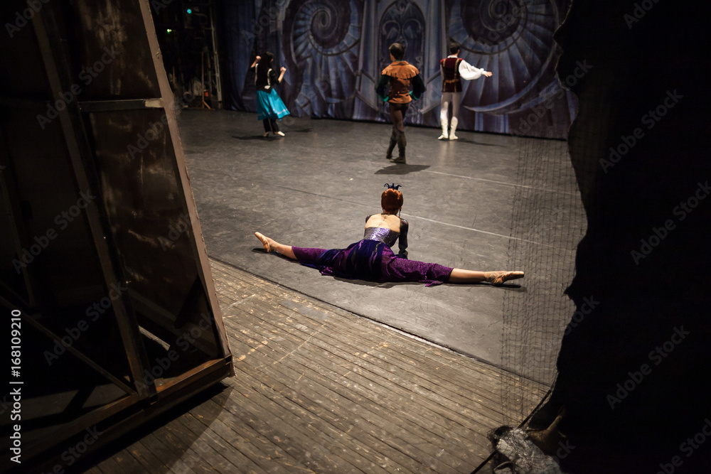 ballet, theater, background. on backstage of theater dancers are ...