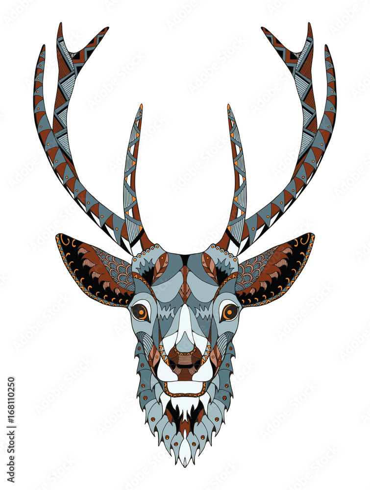 Deer head zentangle stylized, vector, illustration, freehand pencil ...