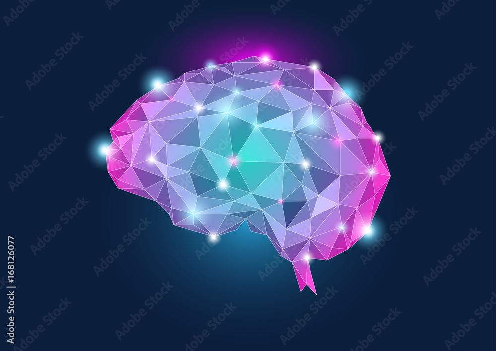 Human brain concept illustration with purple teal colors and glow Stock ...