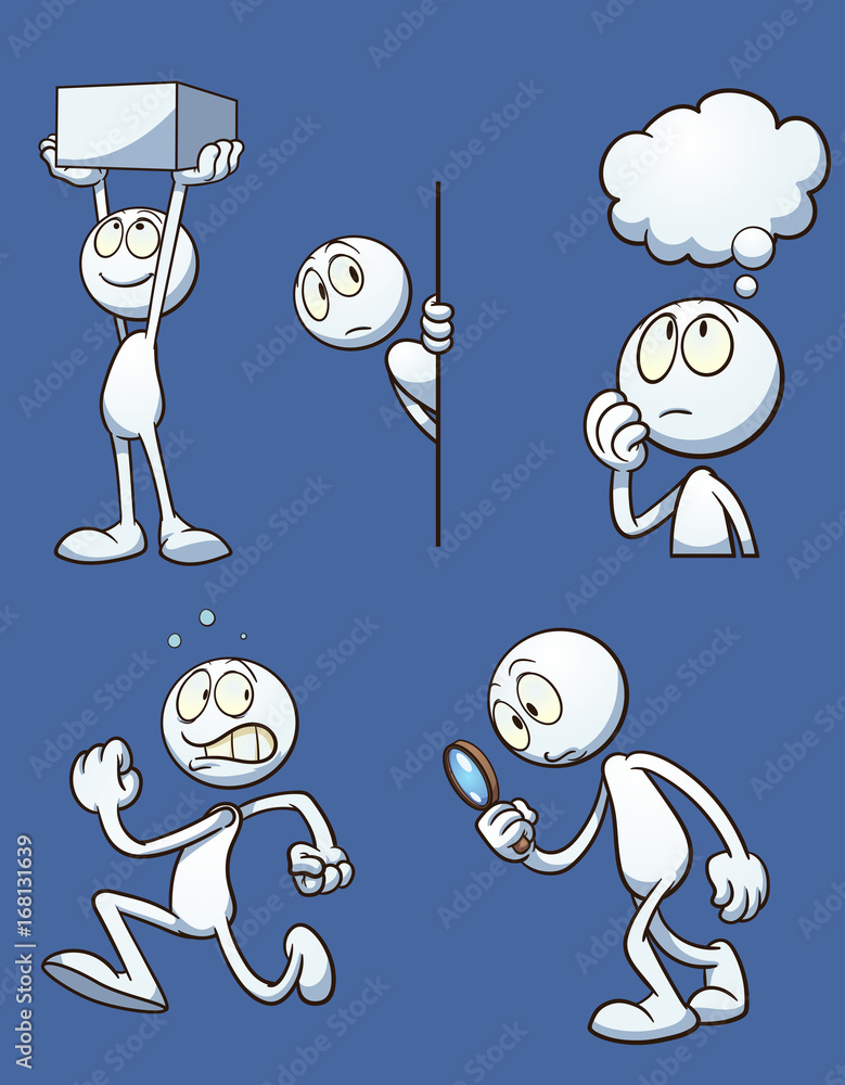 Generic cartoon character performing different actions. Vector clip art ...