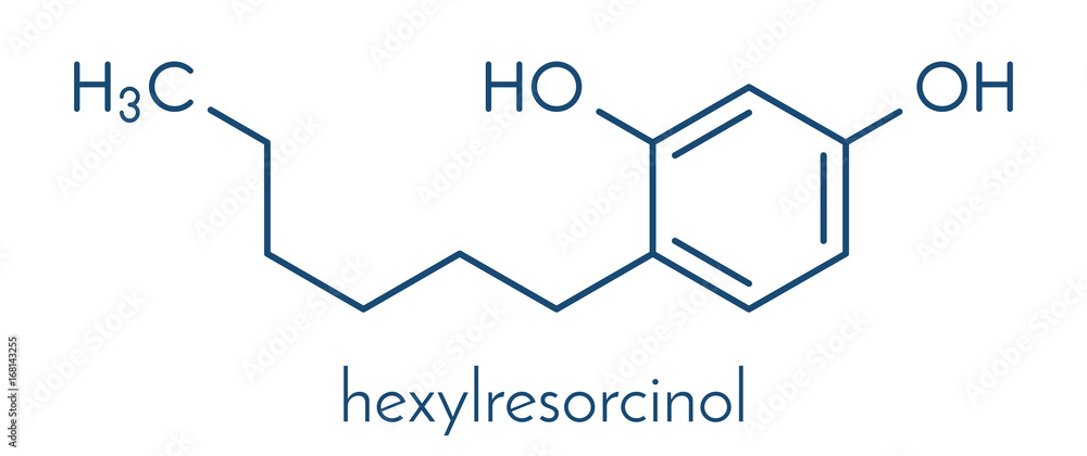 Hexylresorcinol molecule. Has anaesthetic, antiseptic and anthelmintic ...