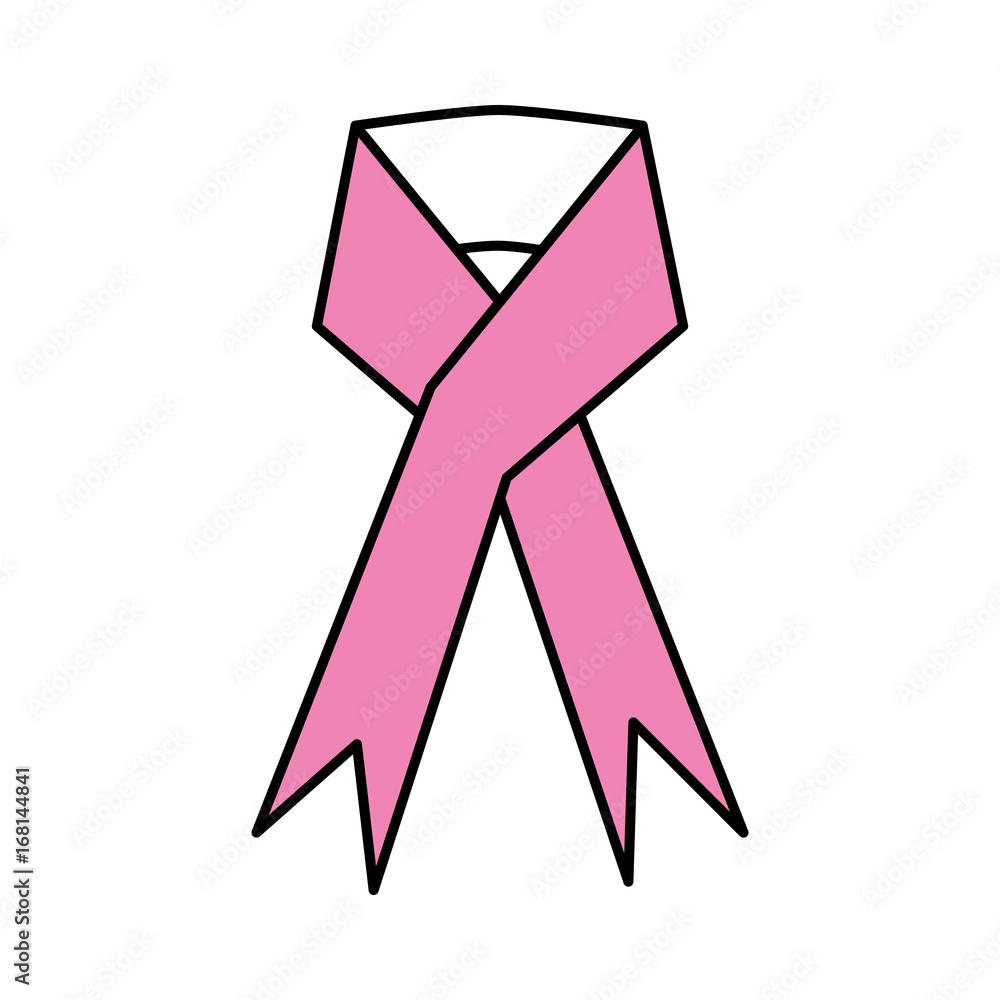 Flat line pink ribbon with hint of color over white background vector ...