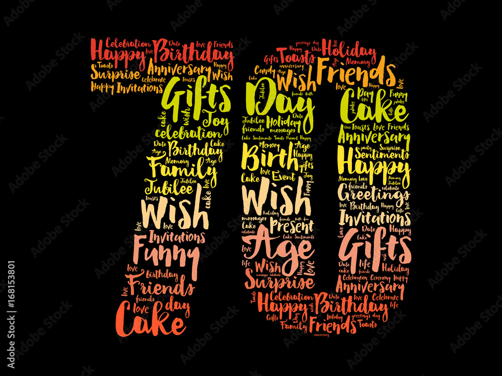 Happy 70th birthday word cloud collage concept Stock Vector | Adobe Stock