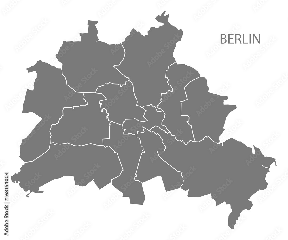 Berlin city map with boroughs grey illustration silhouette shape Stock ...