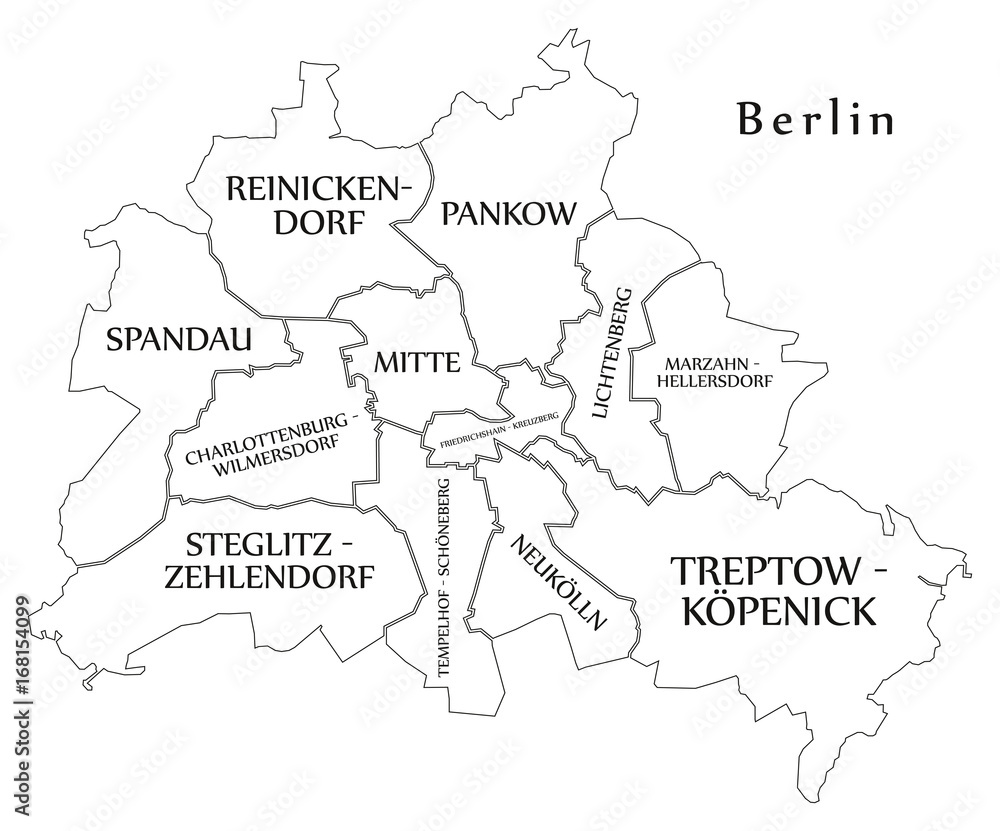 Modern City Map Berlin City Of Germany With Boroughs And Titles DE Modern City Map Berlin City Of Germany With Boroughs And Titles DE
