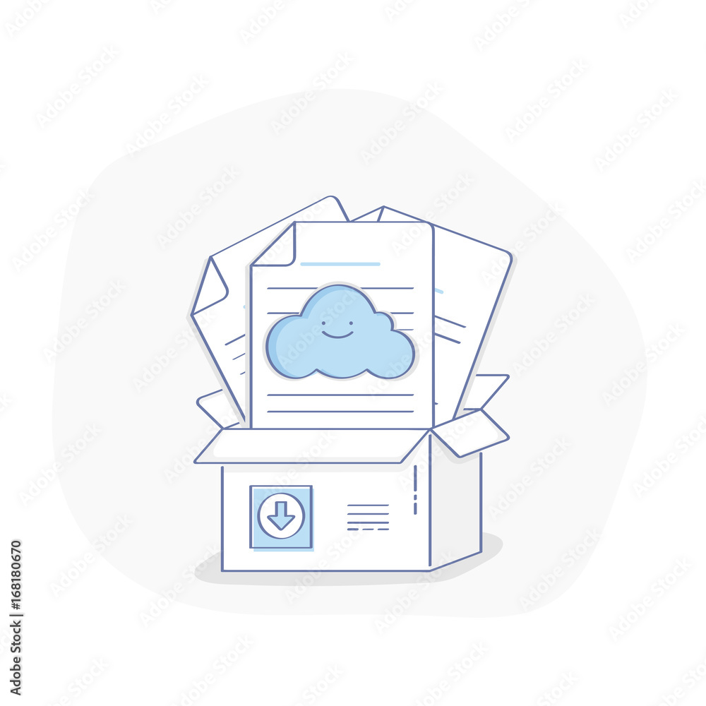 Cloud Storage, cute cartoon box with documents. Stock Vector | Adobe Stock