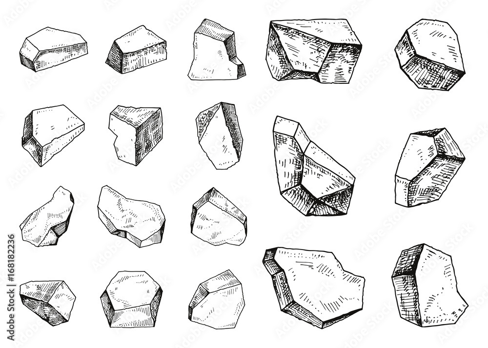 Stones different set of sketch. Hand drawing vector Stock Vector ...
