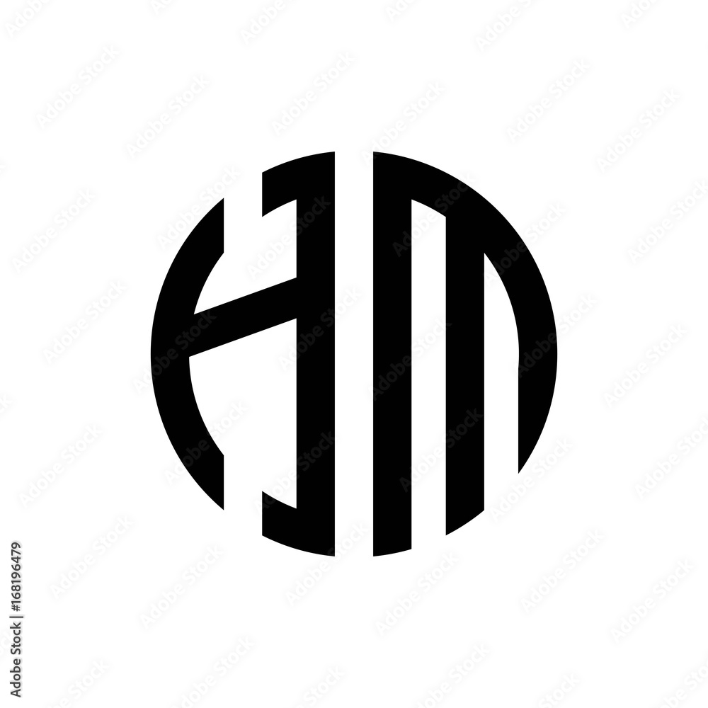 initial letters logo hm black monogram circle round shape vector Stock ...