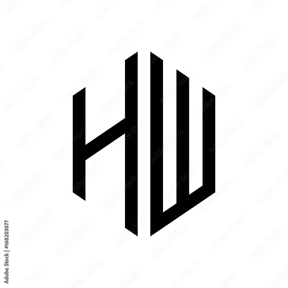 initial letters logo hw black monogram hexagon shape vector Stock ...