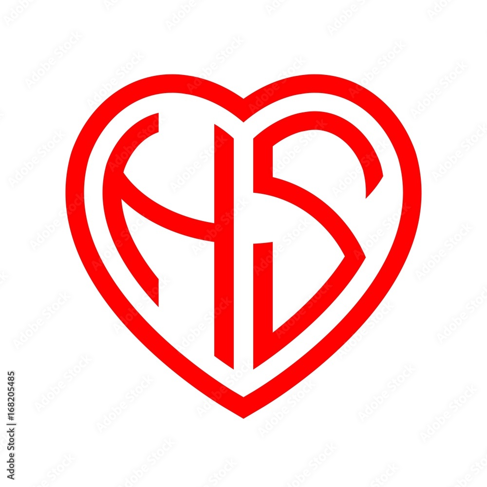 initial letters logo hs red monogram heart love shape Stock Vector ...