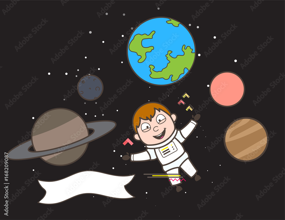 Cartoon Space-Traveler Flying Between Planets Vector Illustration Stock ...