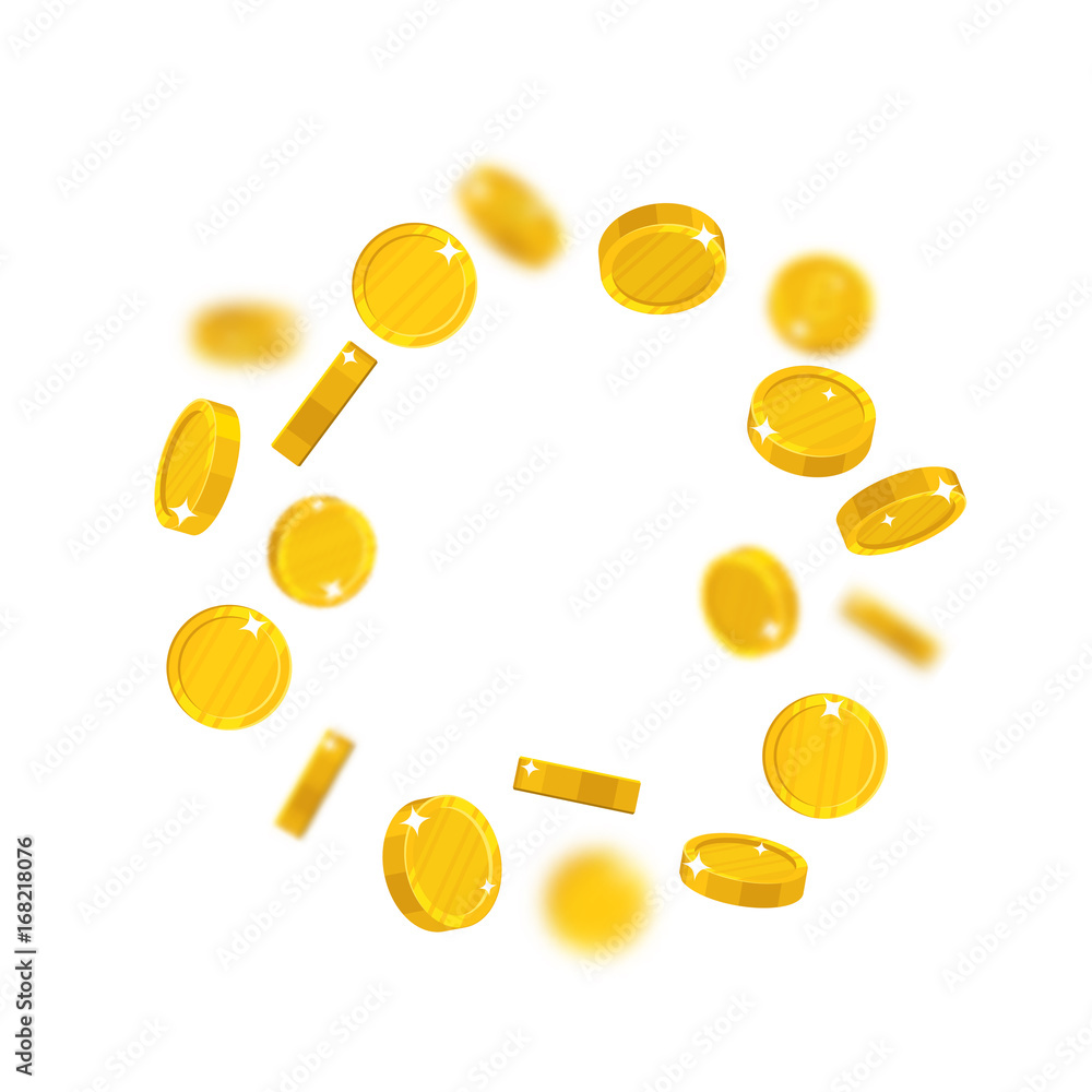 Gold coins floating cartoon isolated. Gold coins with the effect ...