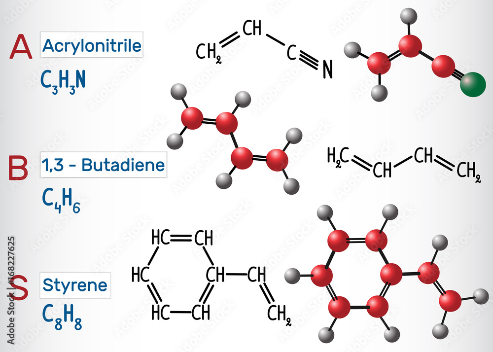 Acrylonitrile butadiene styrene (ABS) - structural chemical formula and ...