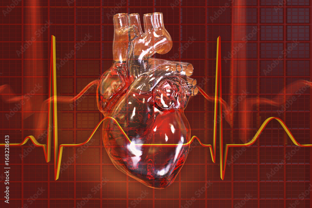 Human heart on background with ECG, 3D illustration Stock Illustration ...