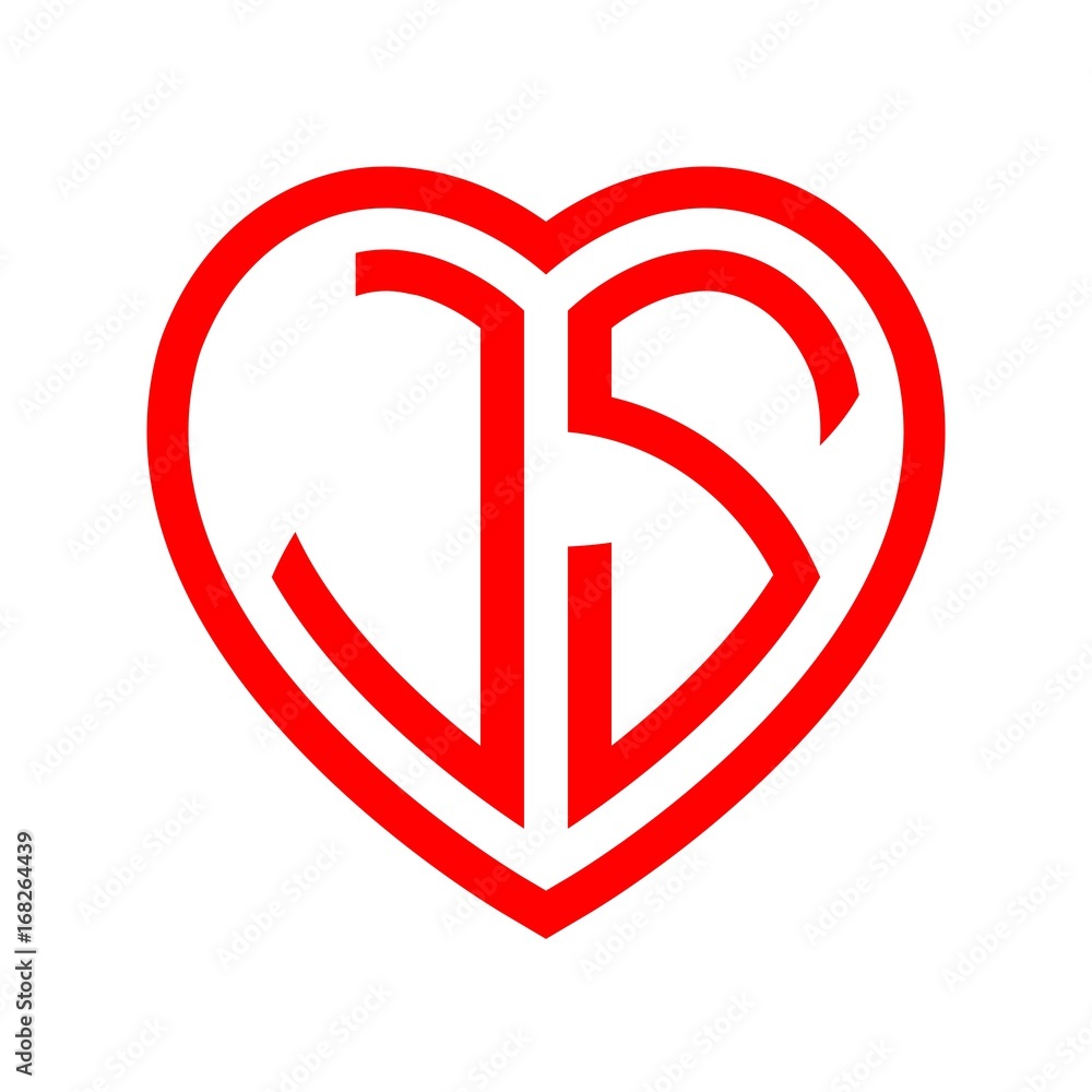 initial letters logo js red monogram heart love shape Stock Vector ...