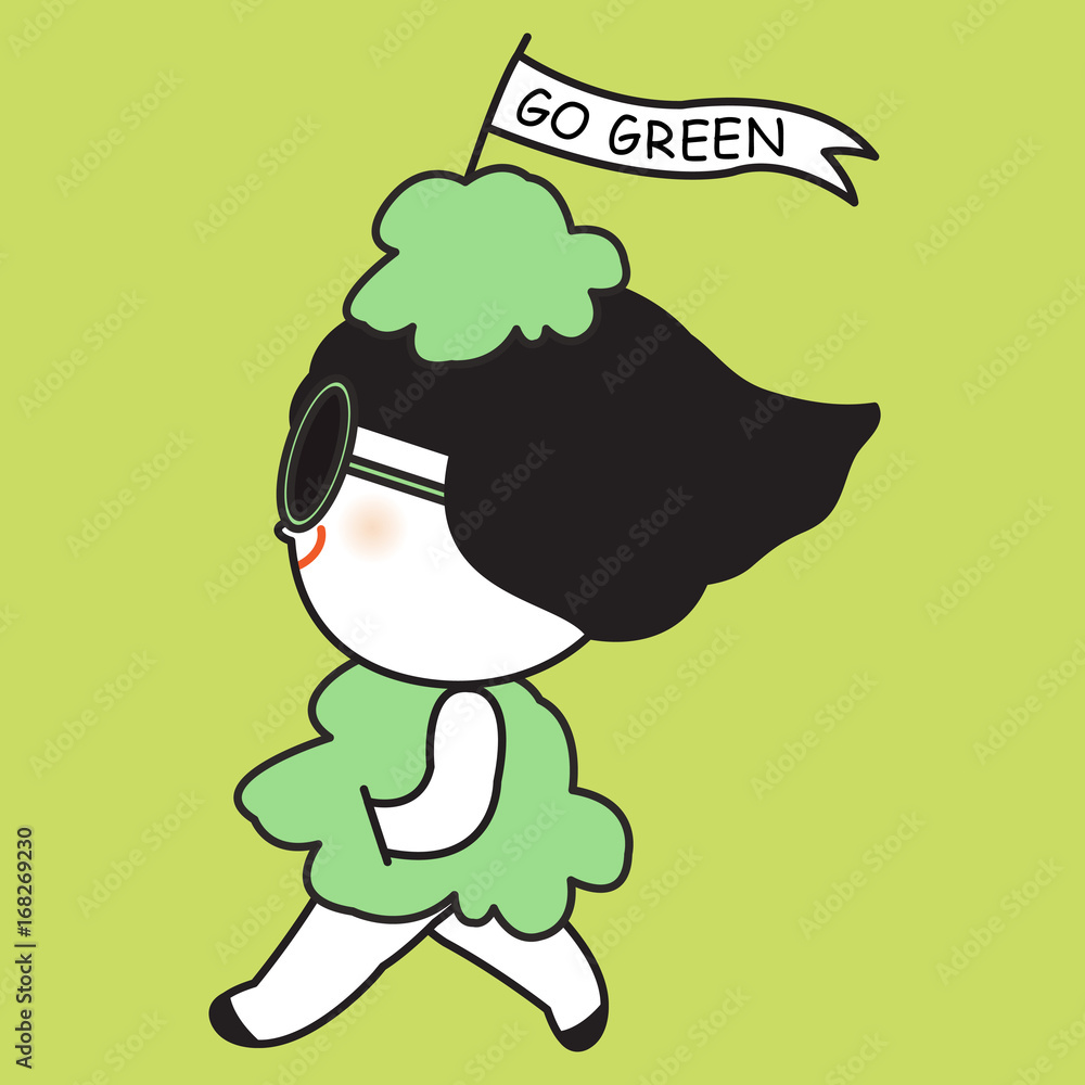 Asian Cute Girl In Tree Costume With Her Go Green Sign Above Her Head ...