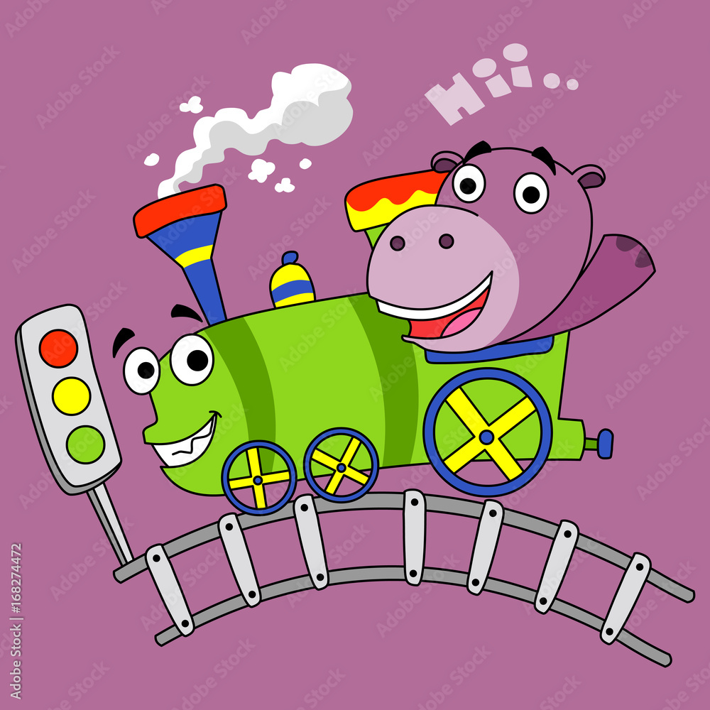 little hippos ride the train - vector illustration for children. Stock ...
