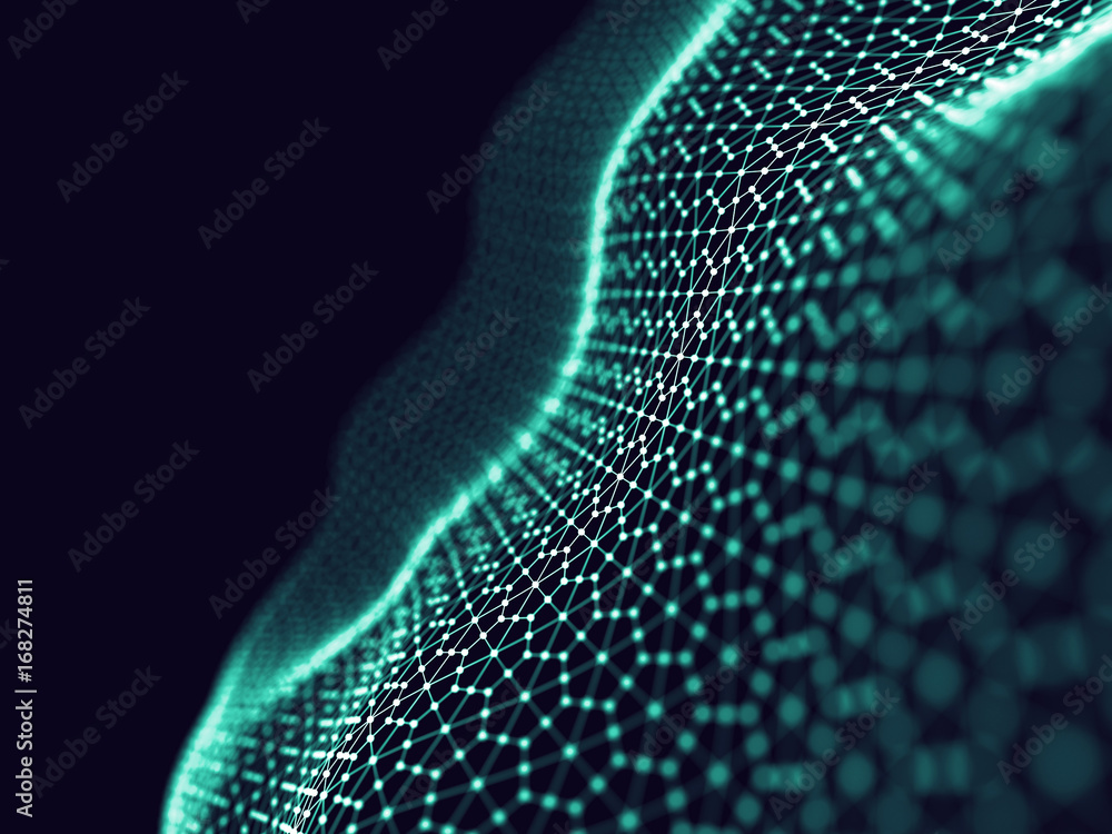 Abstract 3d rendering futuristic dots and lines. computer geometric digital connection structure ...