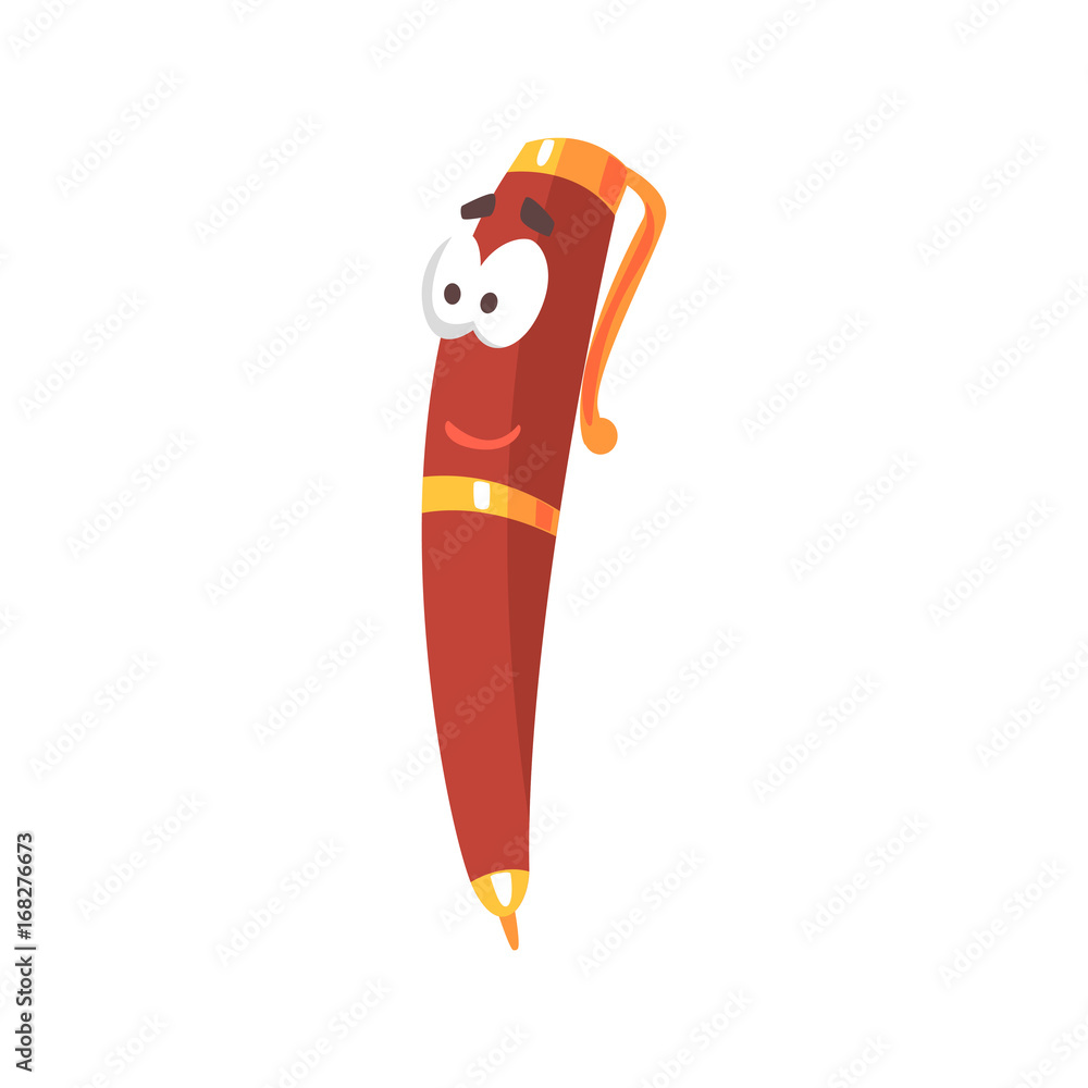 Smiling cartoon red pen comic character, humanized pen with funny face ...