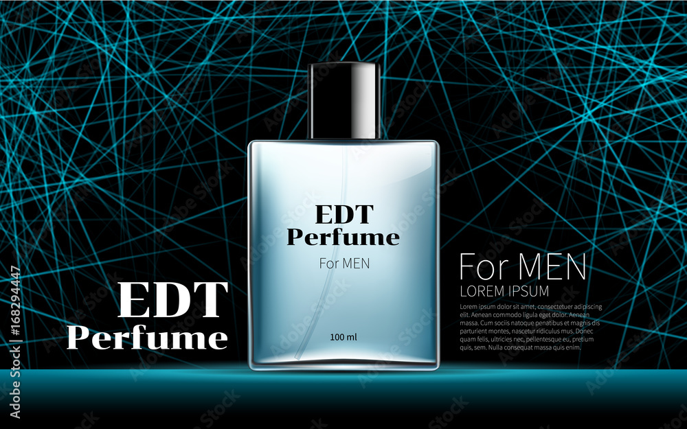 Classic Men's Perfume Contained in a Square Glass Blue Bottle Poster ...