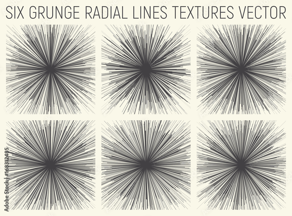 Set of Six Grunge Hand Drawn Radial Lines Textures Vector Abstract ...