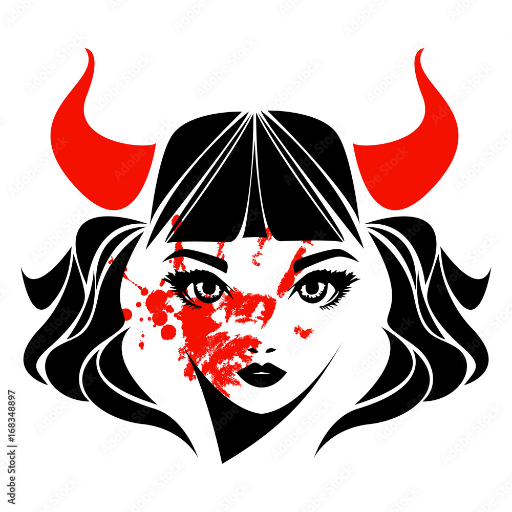 Vector girl logo with blood for halloween Stock Vector | Adobe Stock