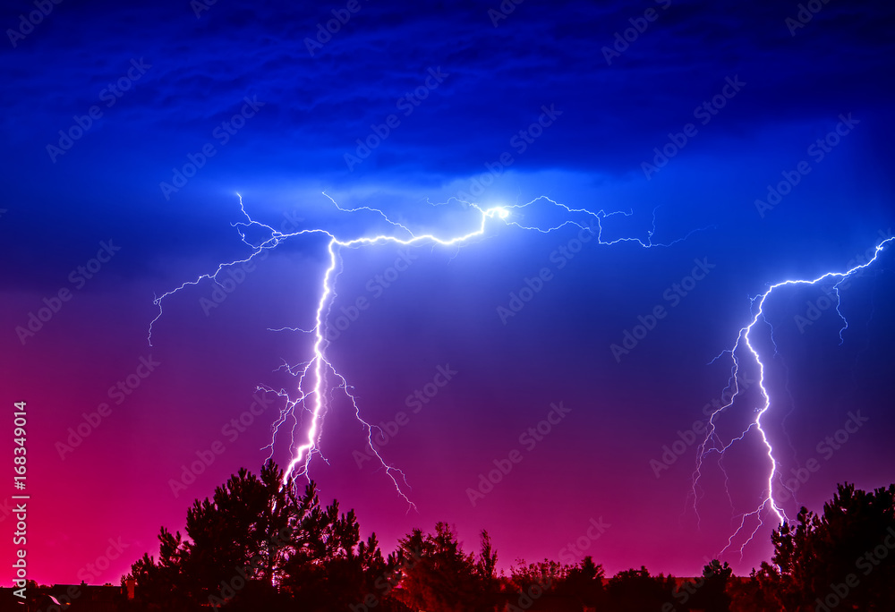 Powerful Lightning Strikes ,colorful thunder sky Stock Photo | Adobe Stock