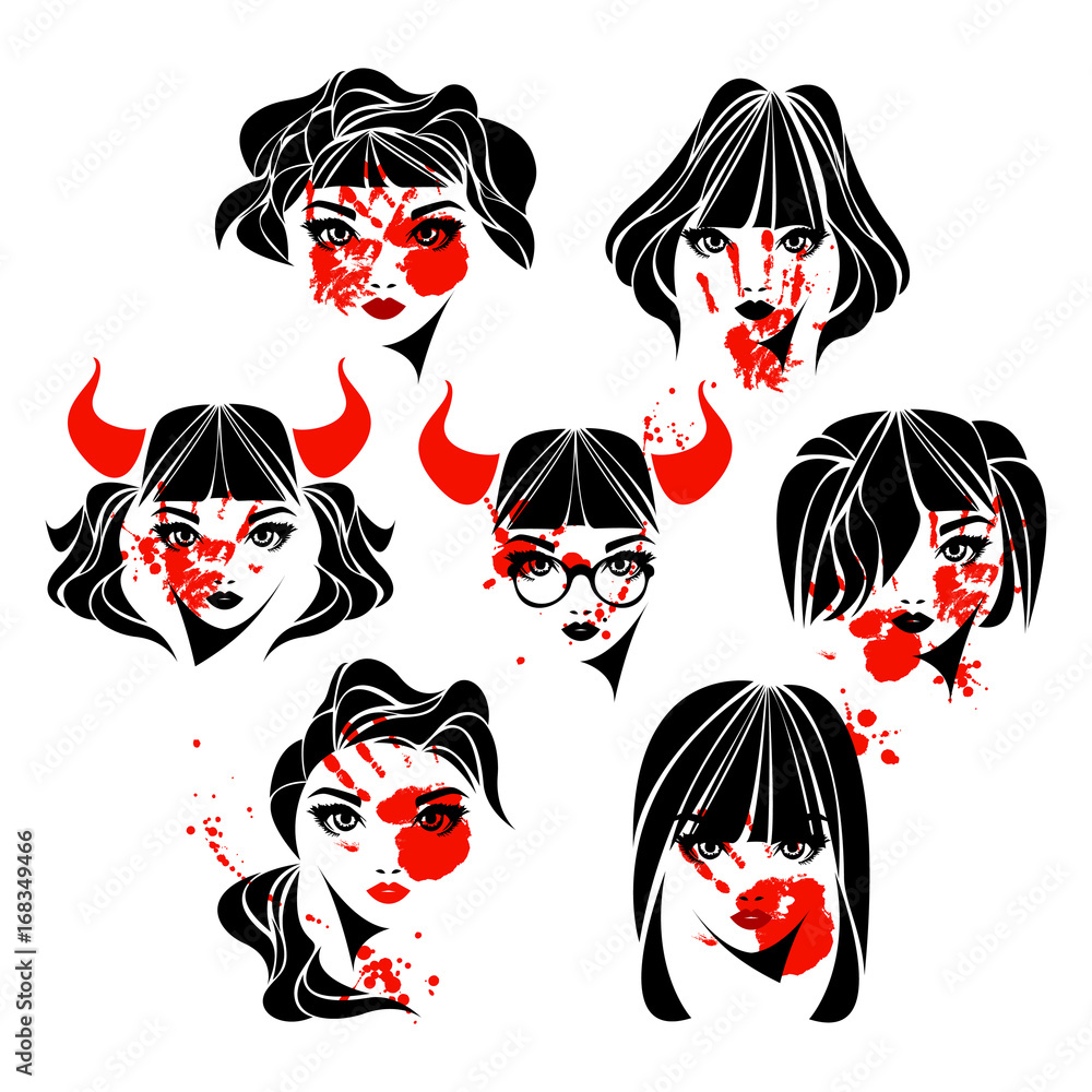 Vector girl logo with blood for halloween. set Stock Vector | Adobe Stock