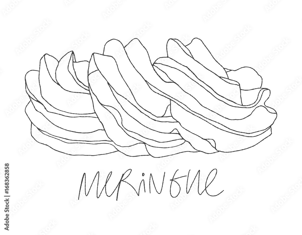 Hand drawn meringue outlined illustration on the white background ...
