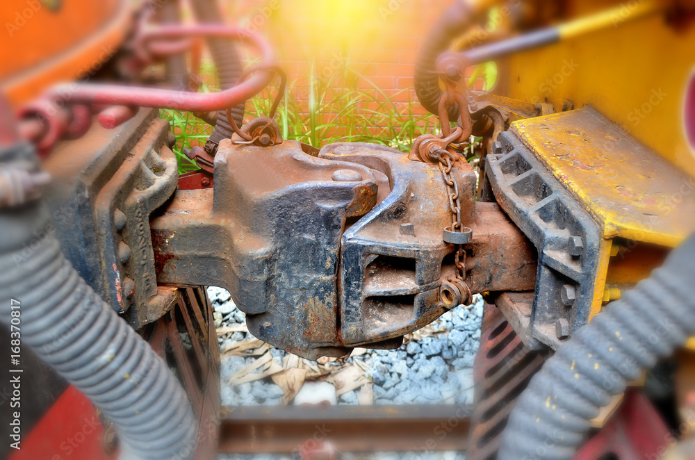 Old rust Rail joints ,Close up of a Train car coupler joint trains and ...