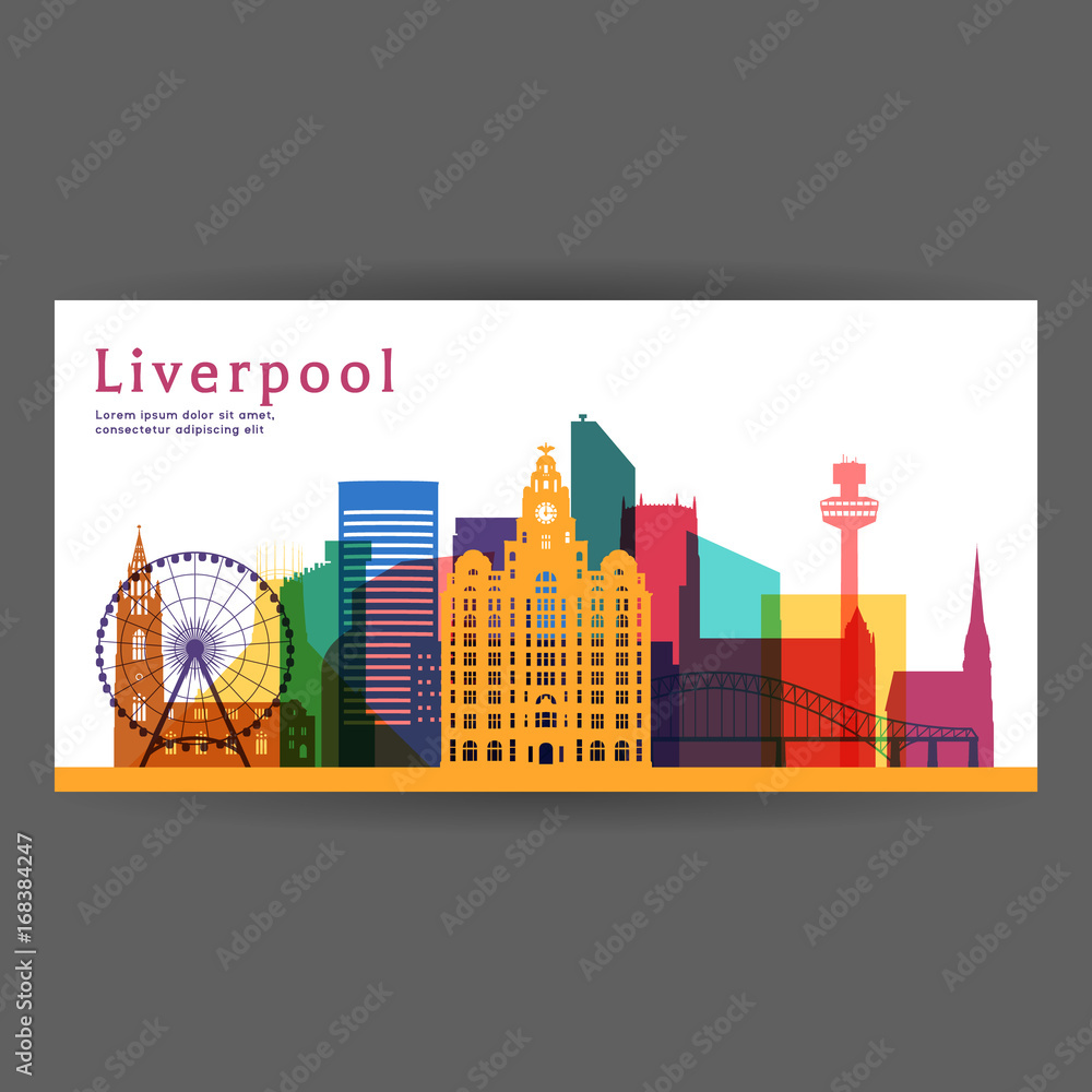 Liverpool colorful architecture vector illustration, skyline city ...