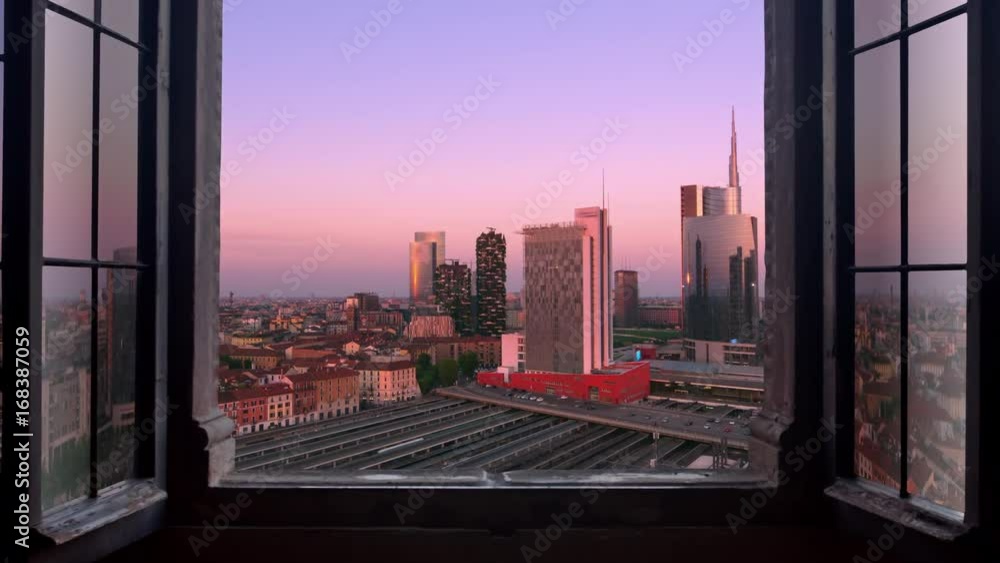 milan city seen through a window timelapse day to night Stock Video ...